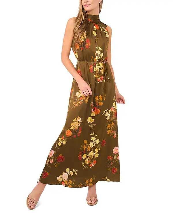 Ted Baker London Sleeveless Maxi Dress With Bow Tie Neck - Nutria