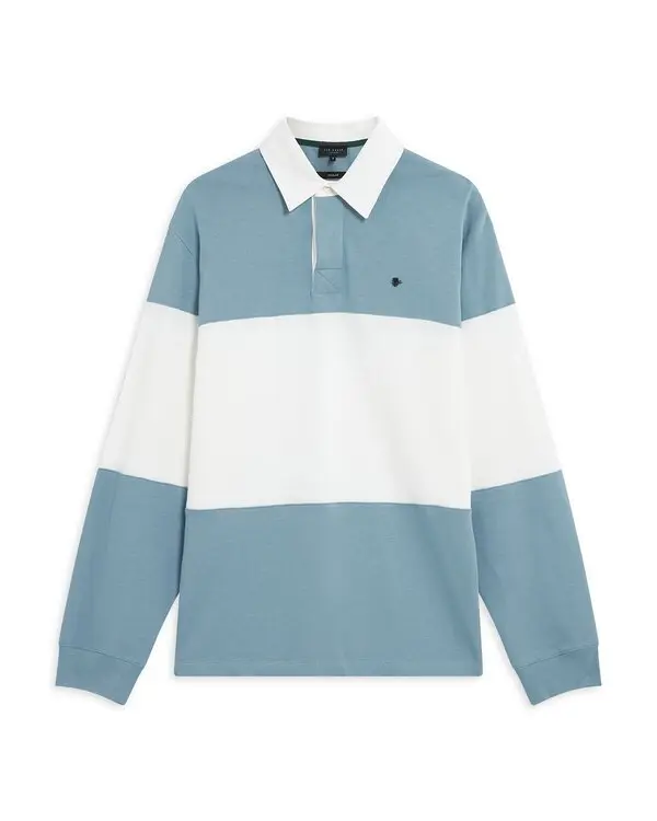Ted Baker London Traviss Panelled Long Sleeve Rugby Shirt - Teal Blue