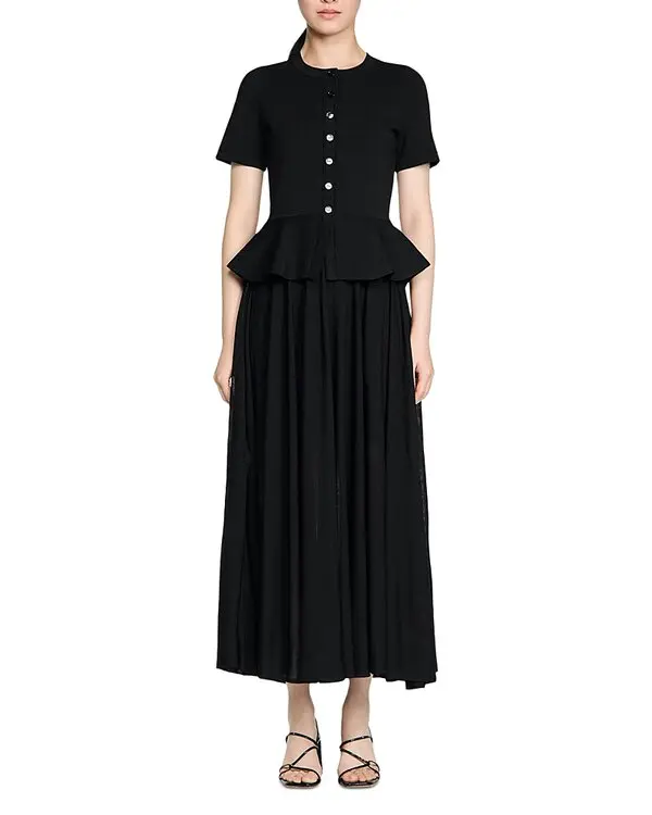 Sandro Judith Peplum Knit Maxi Dress - Black