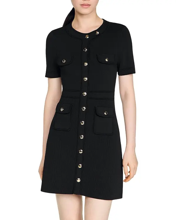 Sandro Sis Button Up Knit Mini Dress