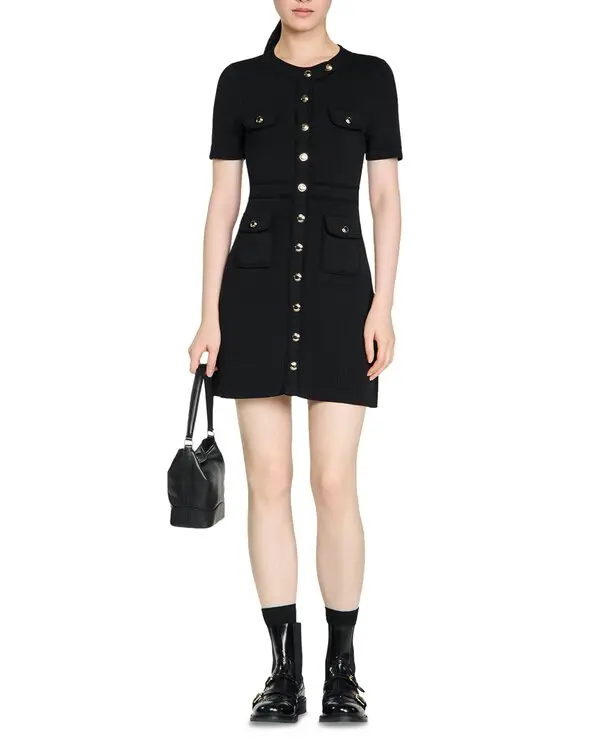 Sandro Sis Button Up Knit Mini Dress