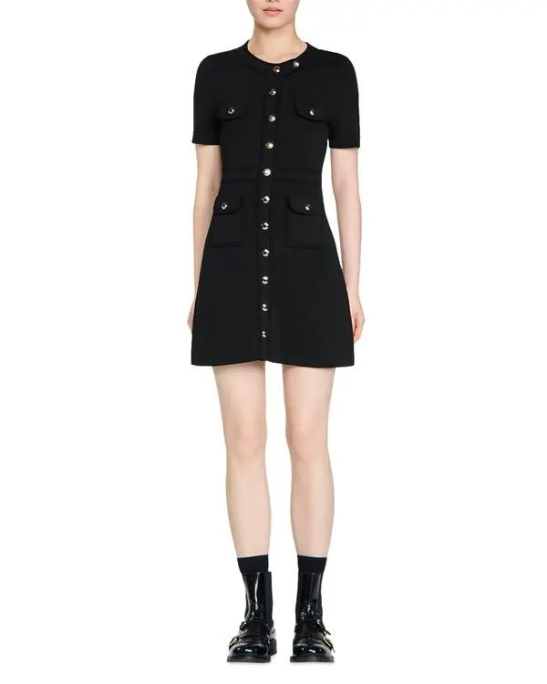 Sandro Sis Button Up Knit Mini Dress