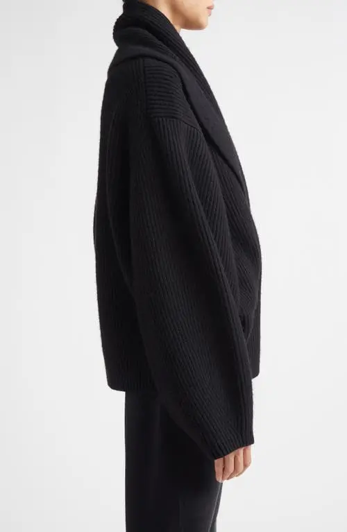 TOTEME Shawl Collar Wool Rib Cardigan - Black