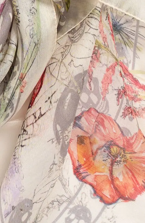 Alexander McQueen Spider Floral Silk Twill Chiffon Scarf