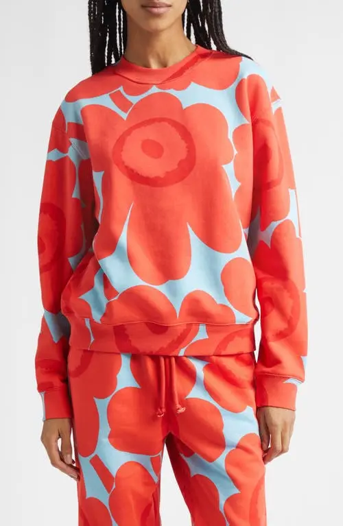 Marimekko Leiot Unikko Kioski French Terry Sweatshirt - Light Blue Red