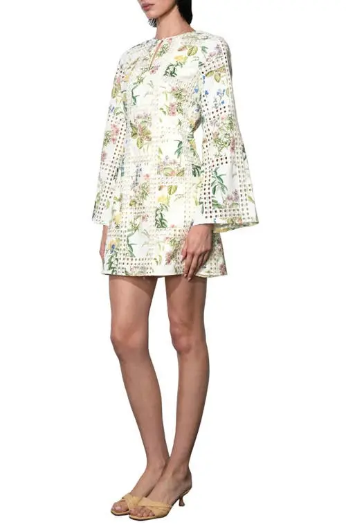 Adelyn Rae Marshall Embroidered Long Sleeve Cotton Minidress
