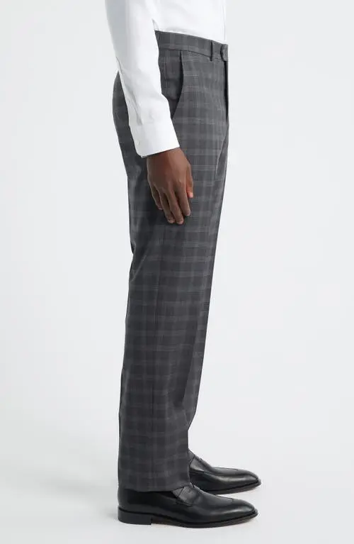 Berle Narrow Plaid Wool Dress Pants - Medium Grey