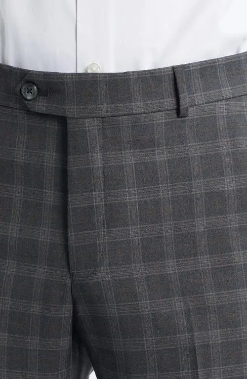 Berle Narrow Plaid Wool Dress Pants - Medium Grey
