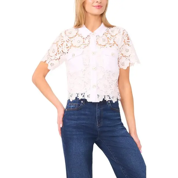 CECE DUPRAZ Floral Lace Button-up Shirt - Ultra White