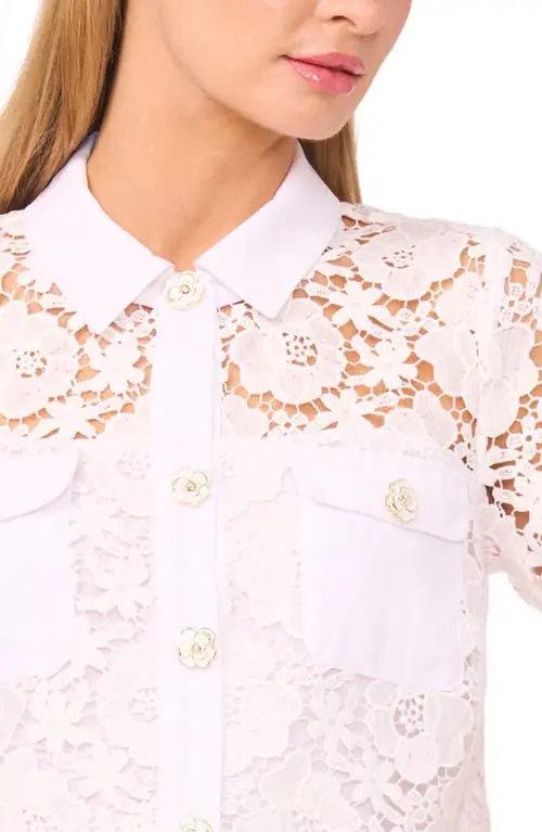 CECE DUPRAZ Floral Lace Button-up Shirt - Ultra White