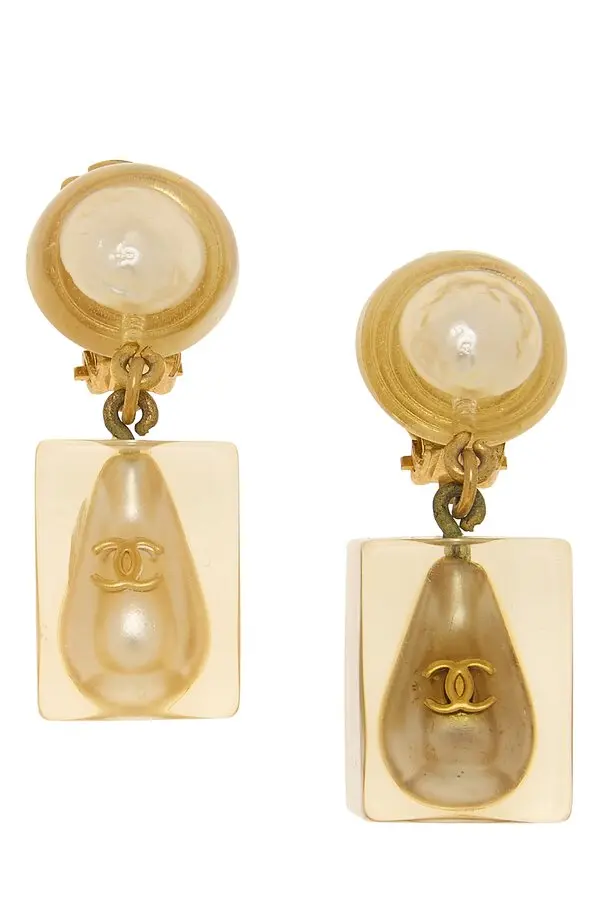 Chanel Acrylic Faux Pearl Dangle Earrings - White
