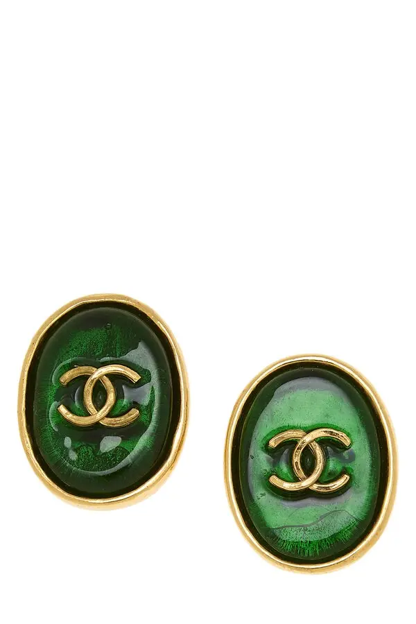 Chanel Gripoix Oval Earrings - Green