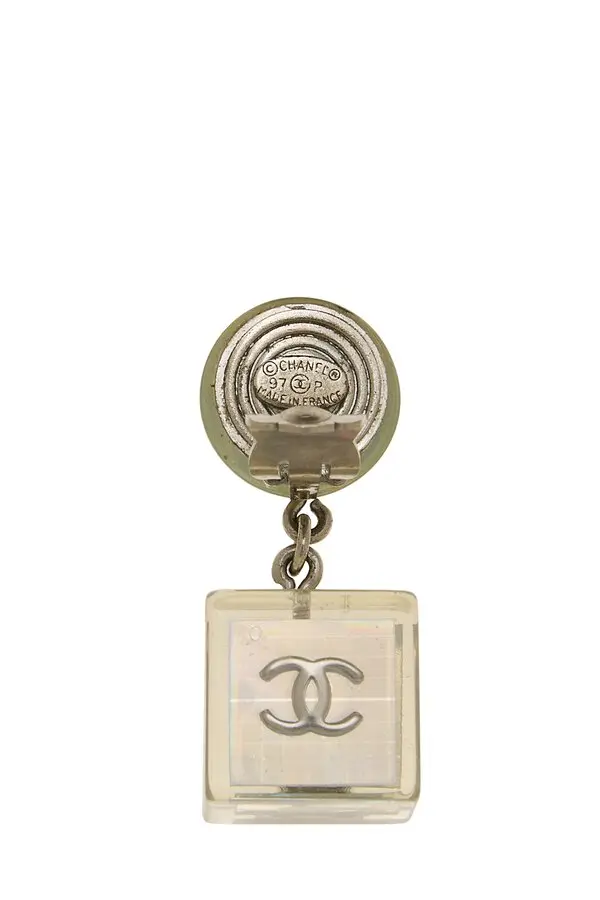 Chanel Acrylic No.5 Dangle Earrings - Silver