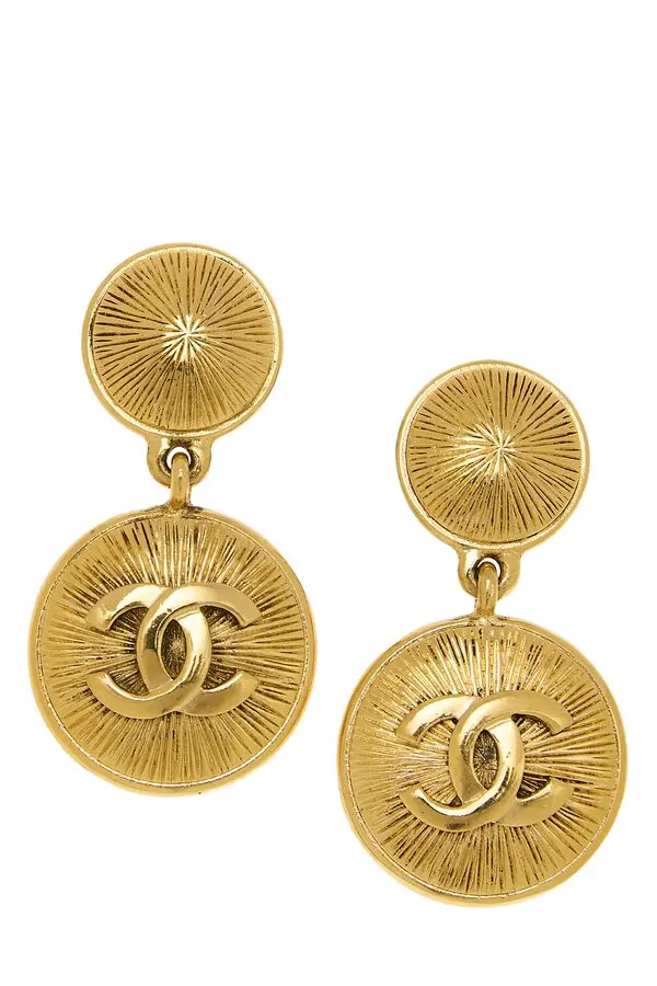 Chanel Cc Sunburst Dangle Earrings - Gold