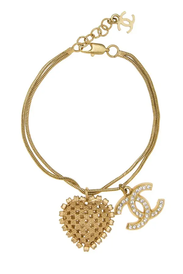 Chanel Crystal 'cc' Heart Bracelet - Gold