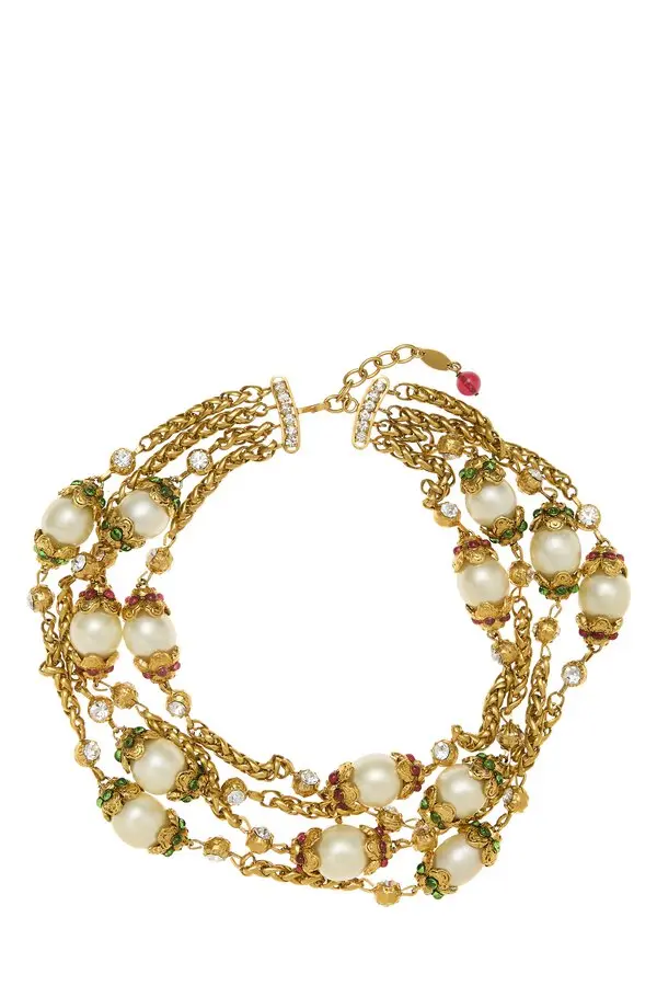 Chanel Gold Tone Gripoix And Faux Pearl Necklace - Multi