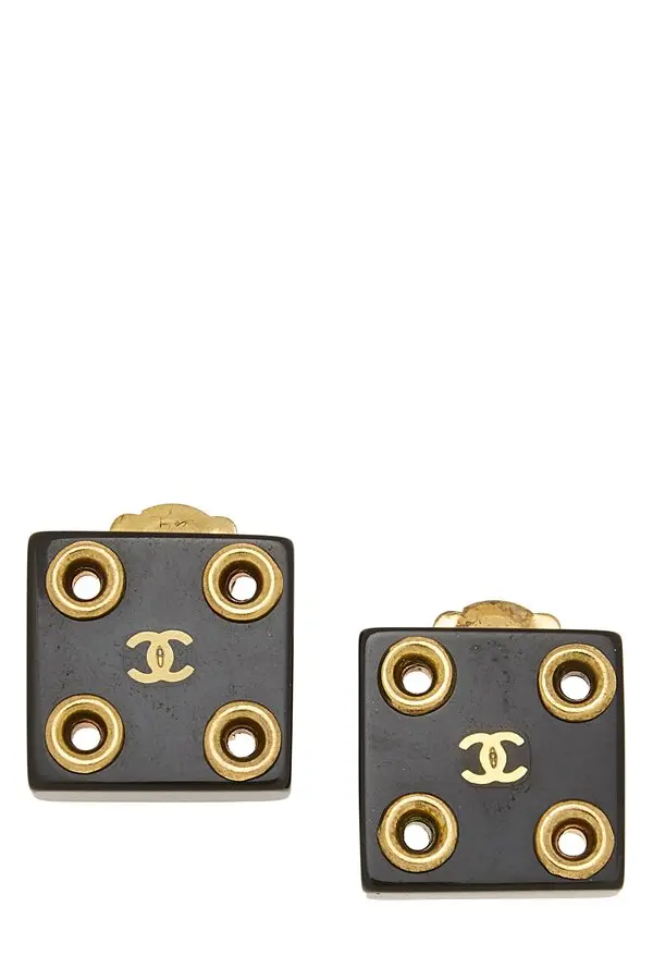 Chanel Cc Square Clip-on Earrings - Black