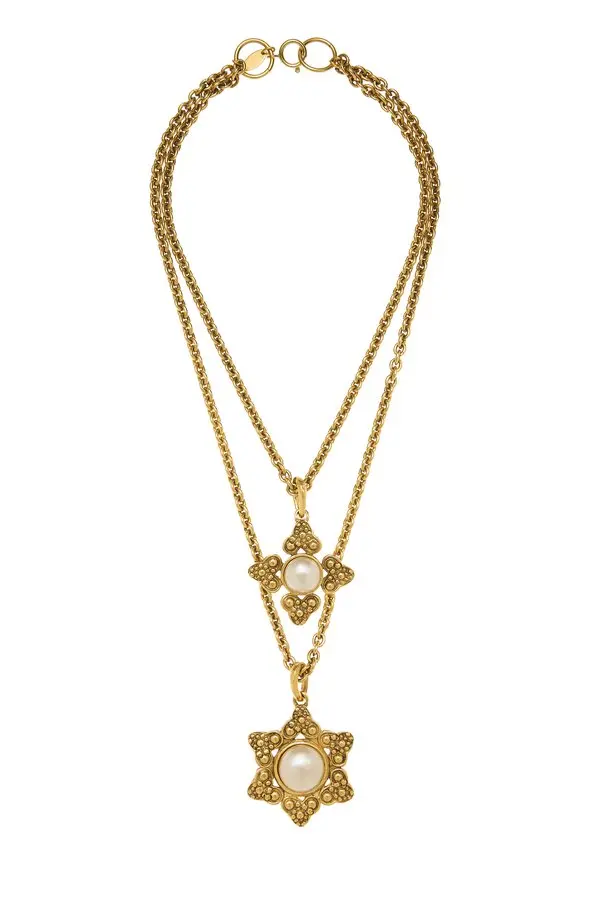 Chanel Cc Sun Double Pendant Necklace - Gold