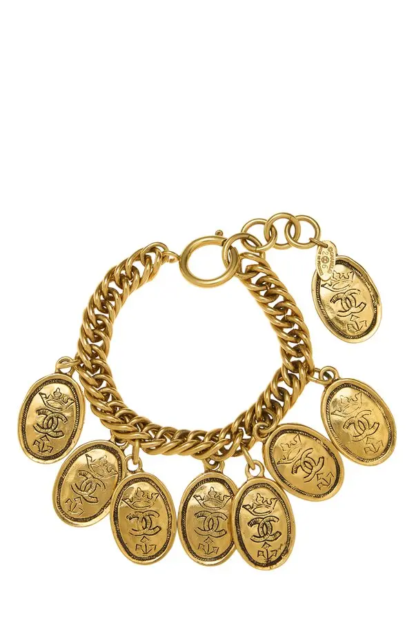Chanel Etched Crown Coin Chain Bracelet - Gold