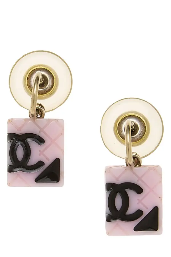 Chanel Acrylic Rue Cambon Dangle Earrings - Pink