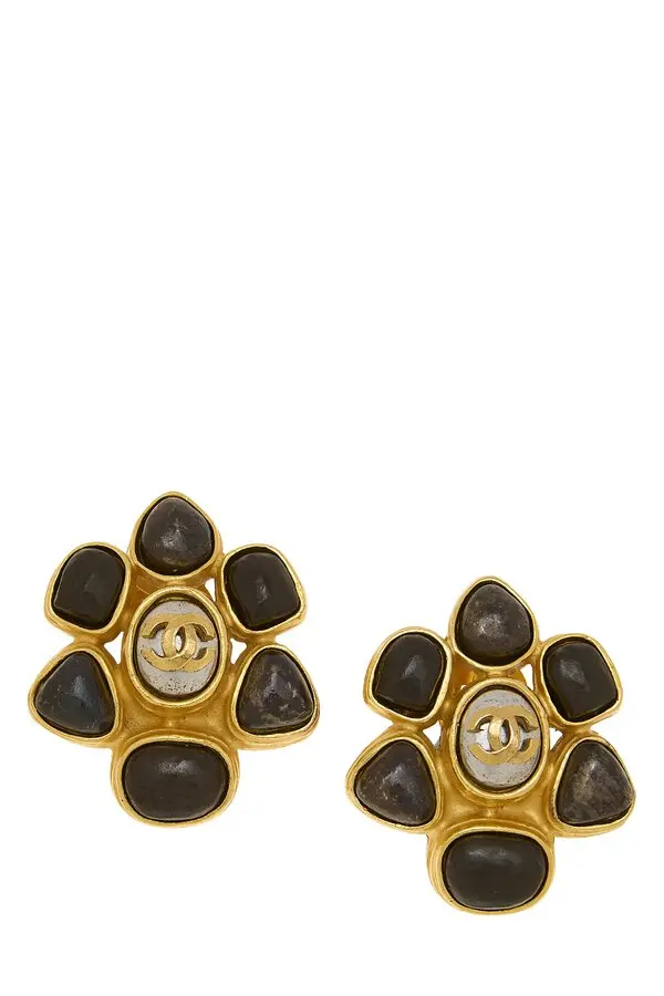 Chanel Stone 'cc' Flower Earrings - Gold