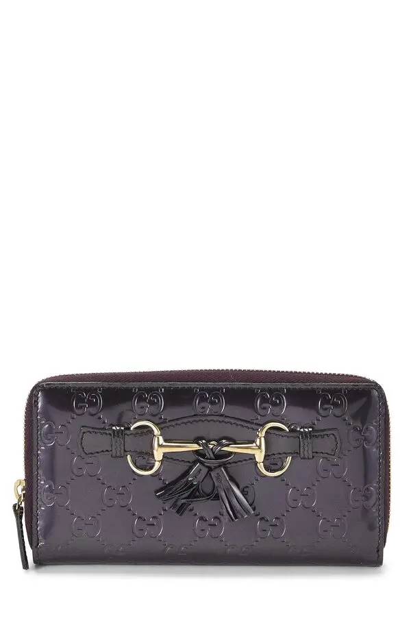 Gucci Patent Ssima Zip Around Continental Wallet - Purple