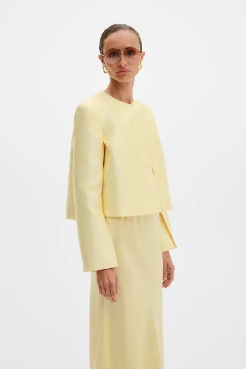 MALINA Ruthie Cropped Long Sleeve Blouse - Light Lemon