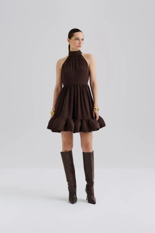 MALINA Halterneck Ruffled Mini Dress