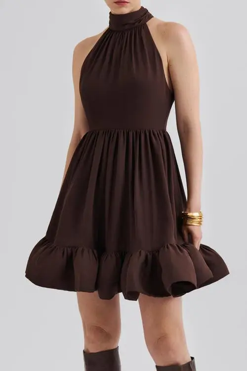 MALINA Halterneck Ruffled Mini Dress