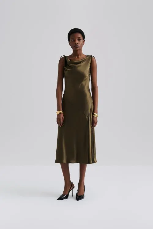 MALINA Zarea Tie Satin Midi Dress