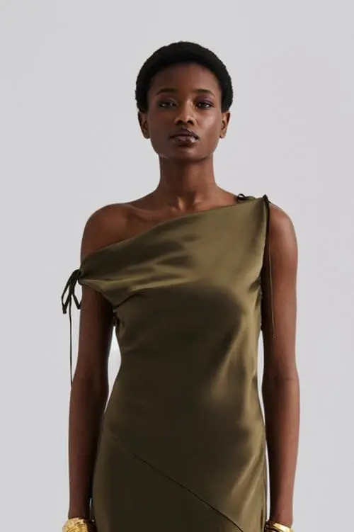 MALINA Zarea Tie Satin Midi Dress