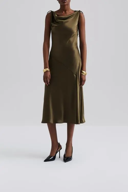 MALINA Zarea Tie Satin Midi Dress