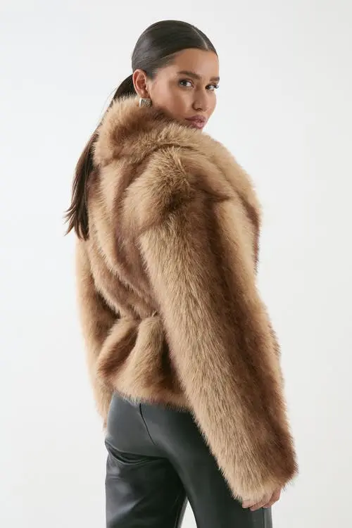 MISSPAP Faux Fur Belted Jacket With Wide Collar