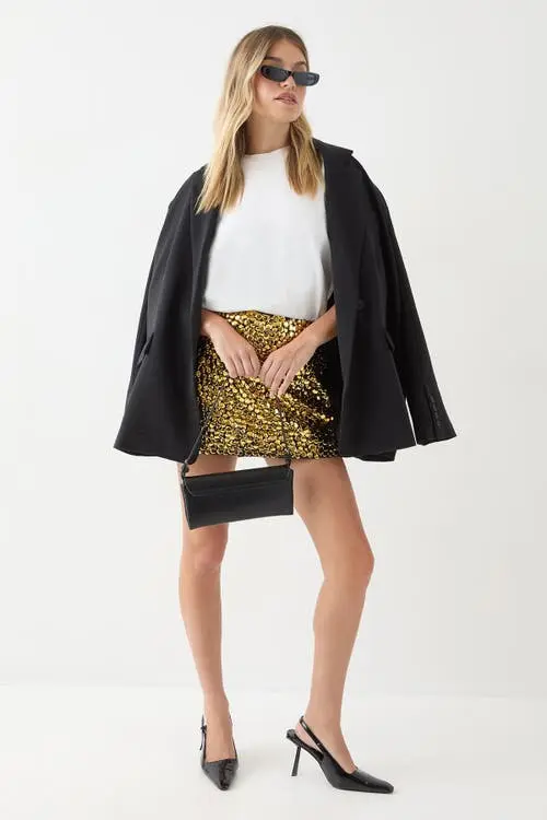 MISSPAP Sequin Embellished Mini Skirt