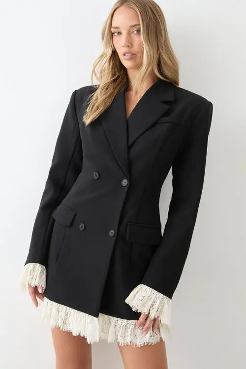 MISSPAP Lace Hem Tailored Blazer Dress