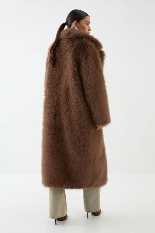 MISSPAP Long Faux Fur Wide Collar Coat