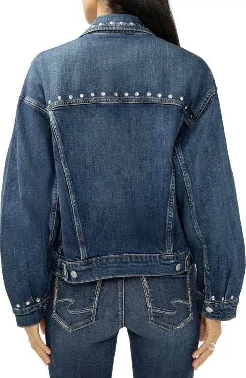 SILVER JEANS CO. Studded Denim Trucker Jacket