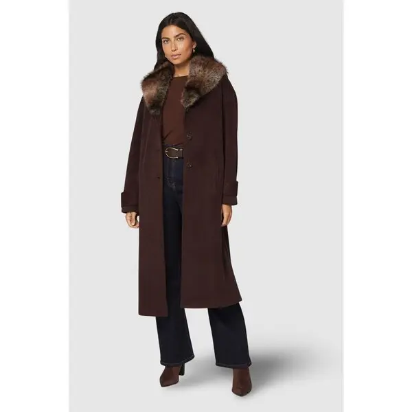WALLIS Faux Fur Collar Tab Cuff Coat