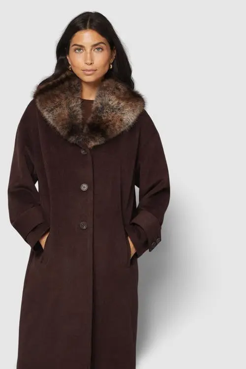 WALLIS Faux Fur Collar Tab Cuff Coat