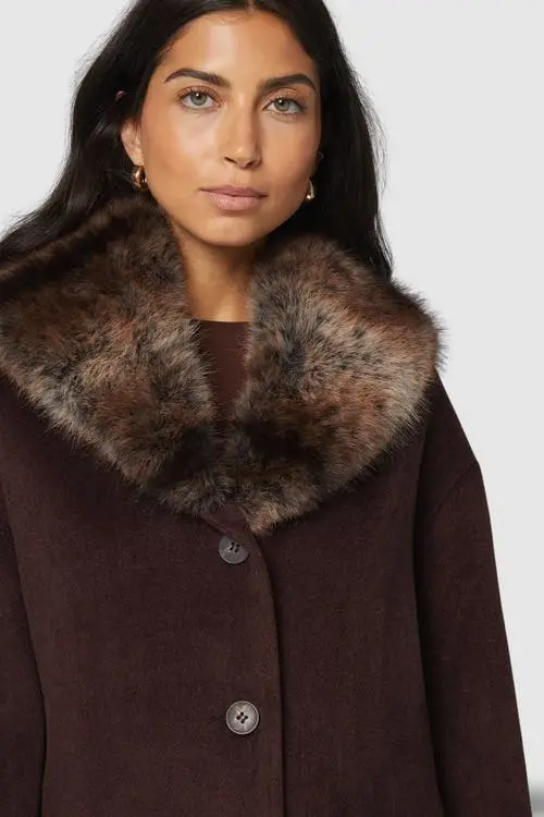 WALLIS Faux Fur Collar Tab Cuff Coat