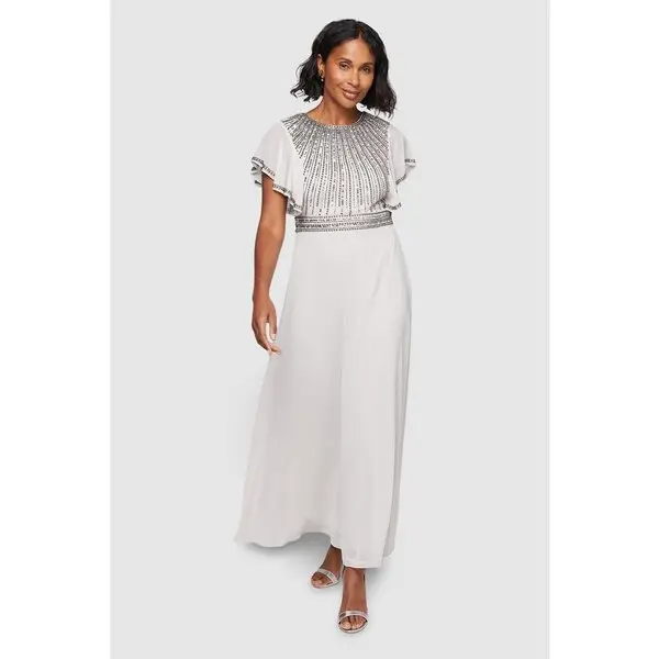 WALLIS Embellished Ruffle Sleeve Maxi Dress - Grey