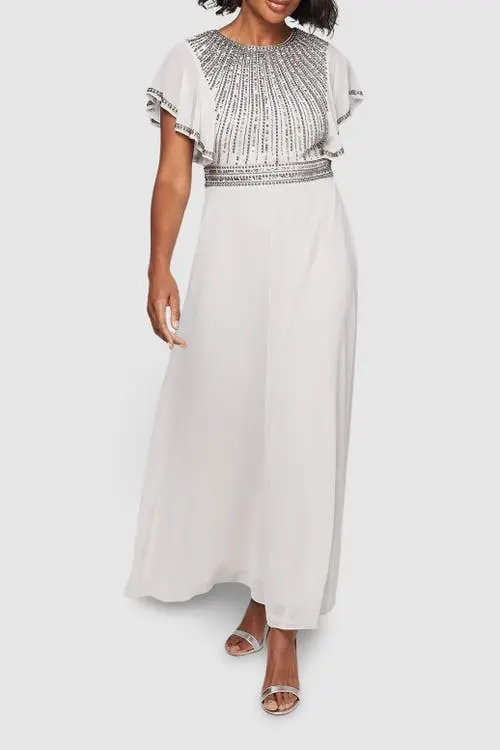 WALLIS Embellished Ruffle Sleeve Maxi Dress - Grey