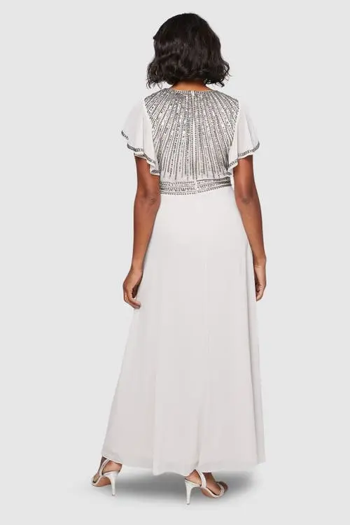 WALLIS Embellished Ruffle Sleeve Maxi Dress - Grey