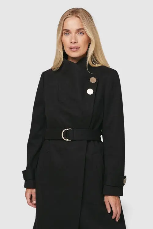 WALLIS Petite Funnel Neck Tie Belt Coat