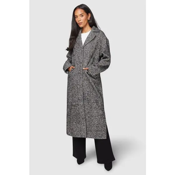 WALLIS Collared Cuff Detail Maxi Coat - Black