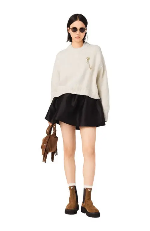 Maje Floral Brooch Wool And Cashmere Sweater - Ecru