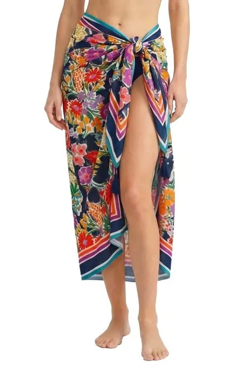 CHANGE OF SCENERY Melanie Border Print Pareo Cover-up - Gardenia