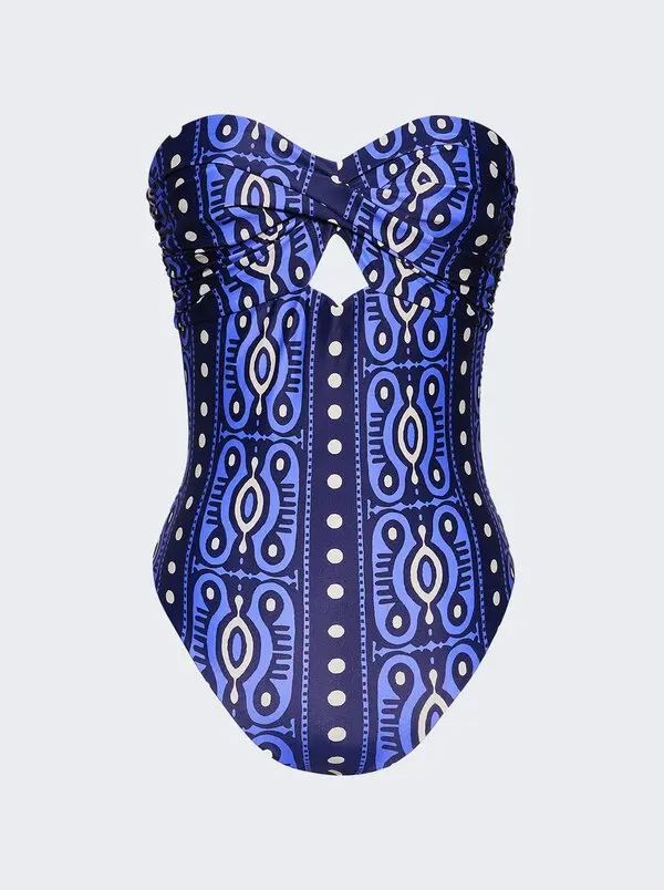 Johanna Ortiz Tribal Strapless One-piece Swimsuit - Navy