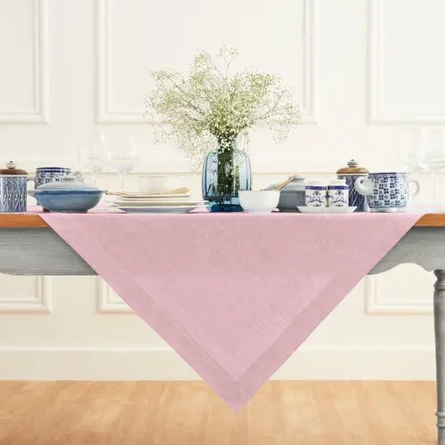Solino Home Linen Table Throw 52 X 52 Inch For Dining Table - Bubblegum Pink