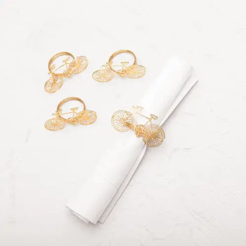 CAROL & FRANK Bicycle Easter Handcrafted Napkin Ring - Gold